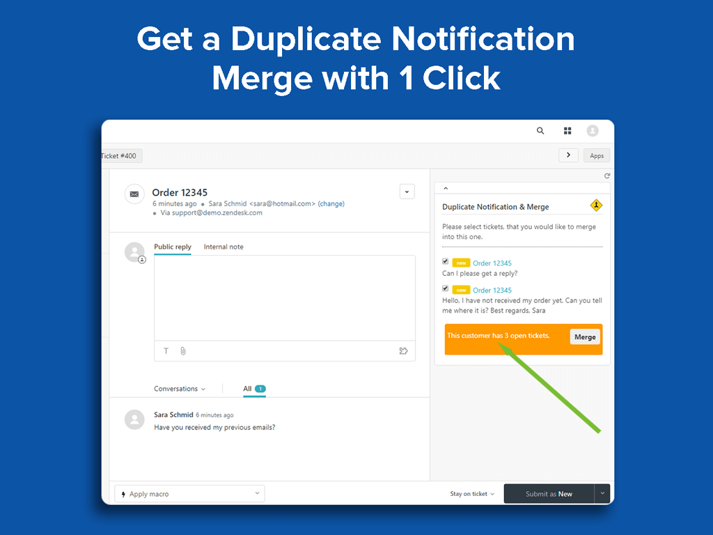 Auto Merge Duplicate Tickets App Integration with Zendesk Support